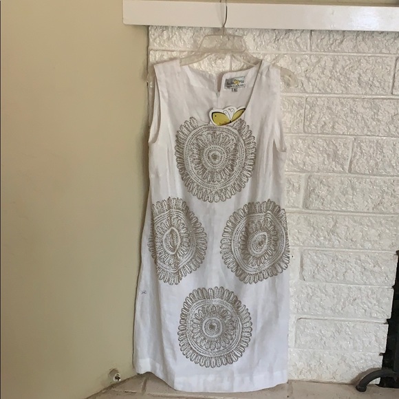 bella tu | Dresses | Nwt White Linen Dress With Beading | Poshmark